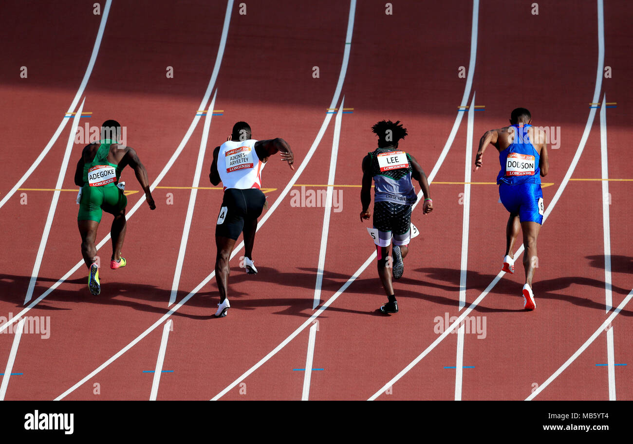 Athletes compete in the Men's 100m Round 1 - Heat 4 at the Carrara ...