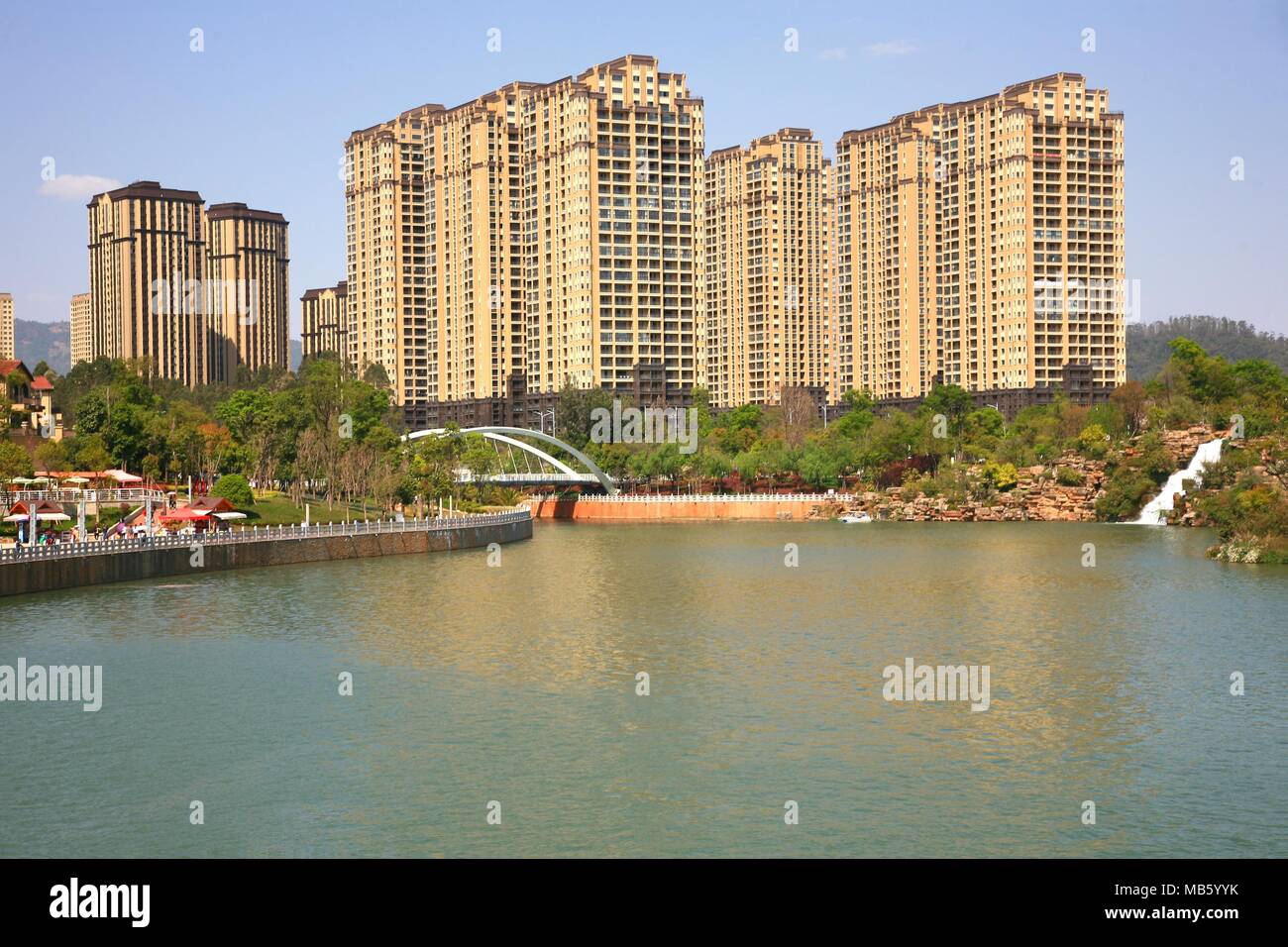 Kunming Waterfall Park in Kunming, China became the largest waterfall ...