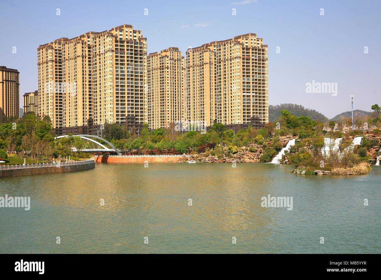 Kunming Waterfall Park in Kunming, China became the largest waterfall ...