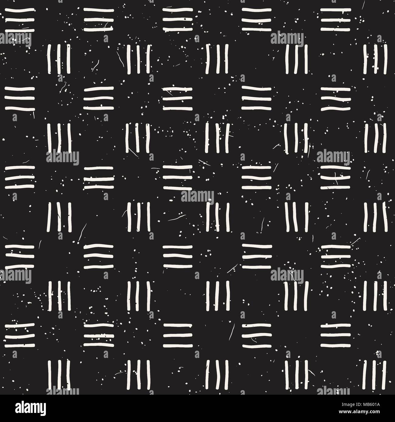 Hand drawn seamless repeating pattern with checker lines tiling. Grungy ...