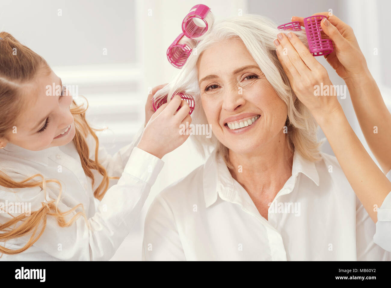 Granny hair in rollers hi-res stock photography and images - Alamy