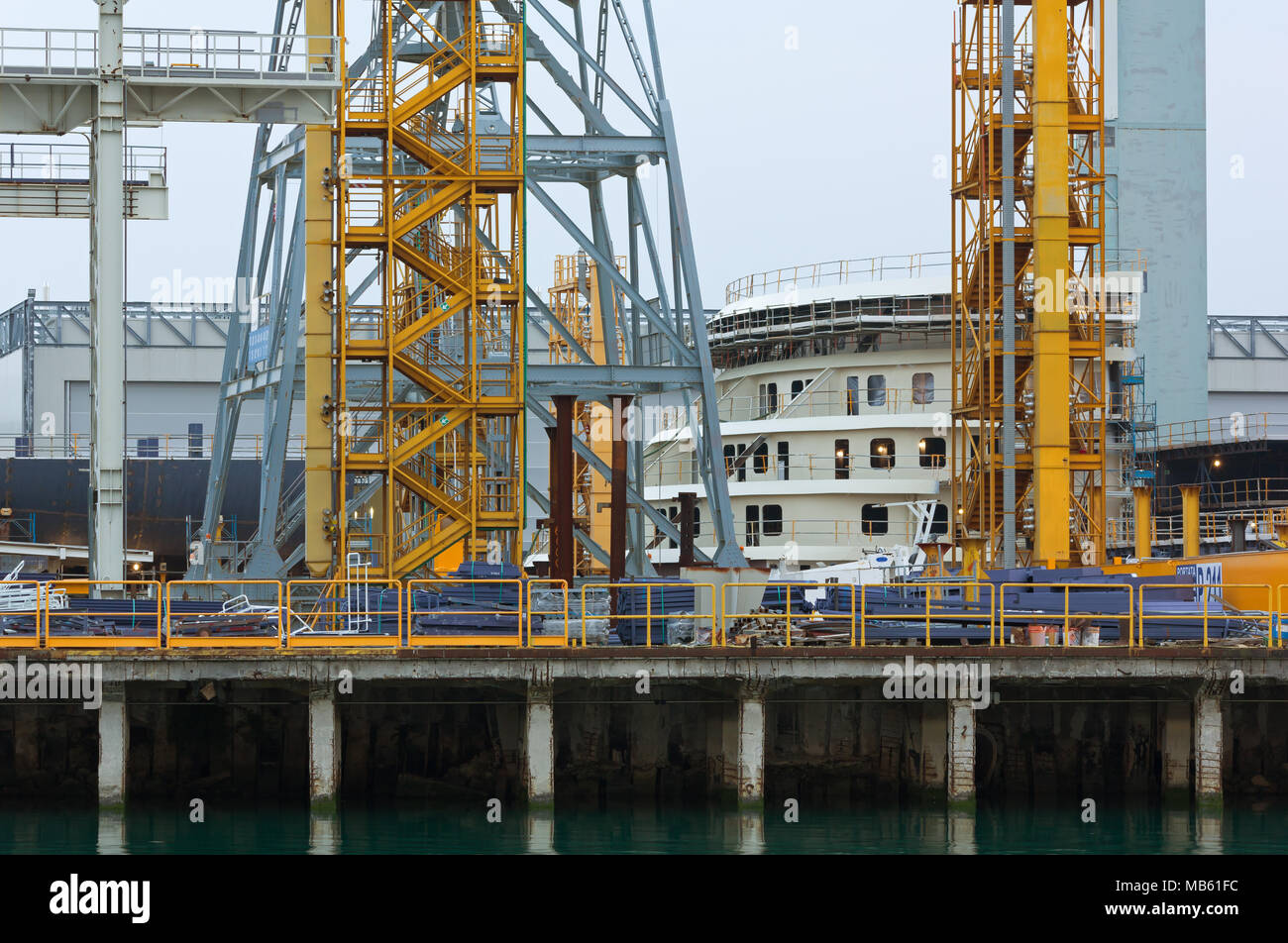 Detail of the structures and buildings of a shipyard Stock Photo - Alamy
