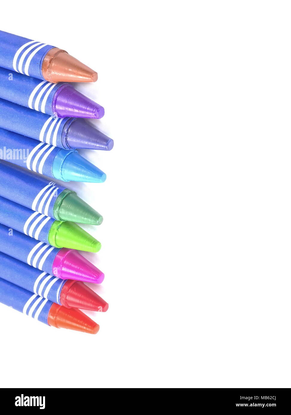 Crayon laying on left Selective focus isolated on white background ...