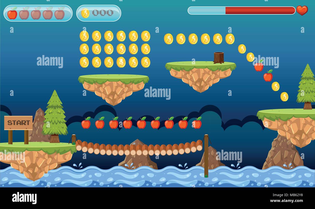 A Jumping Game Template Night Scene illustration Stock Vector Image ...