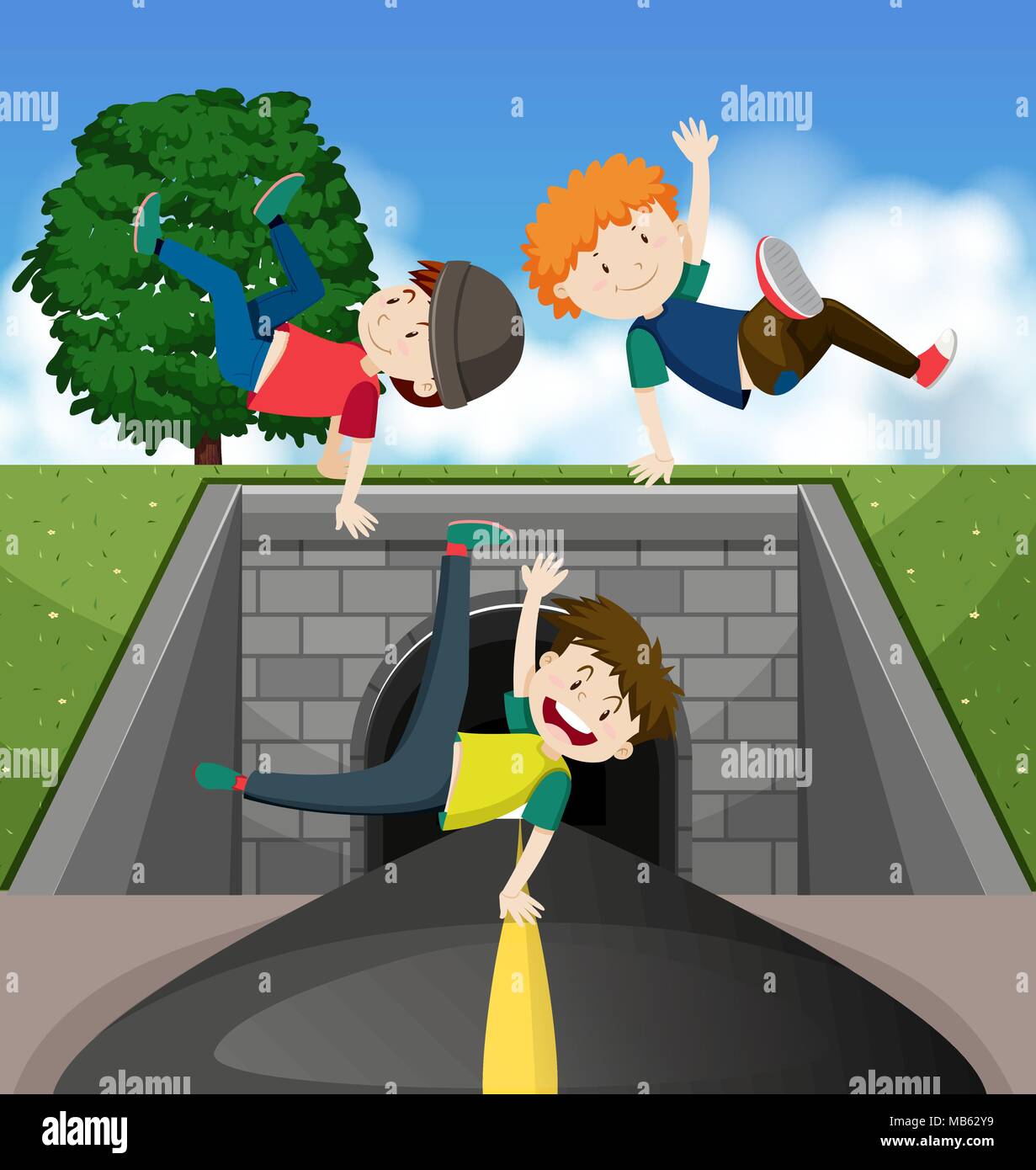 Three kids dancing on the street illustration Stock Vector Image & Art ...