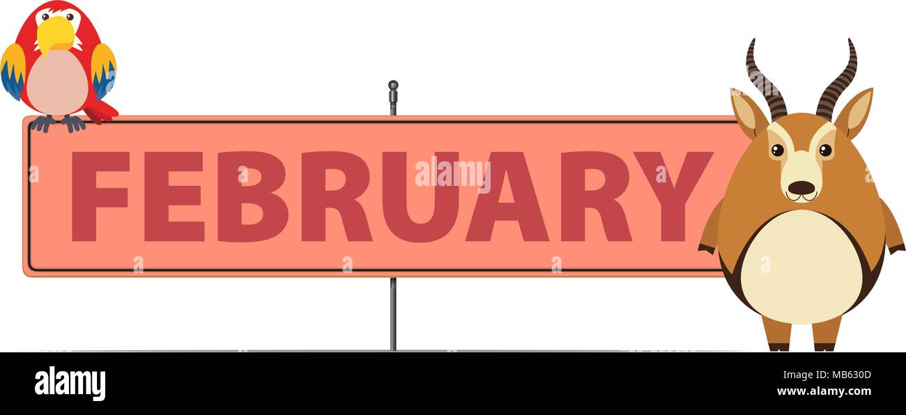 Sign template for February with gazelle illustration Stock Vector Image ...