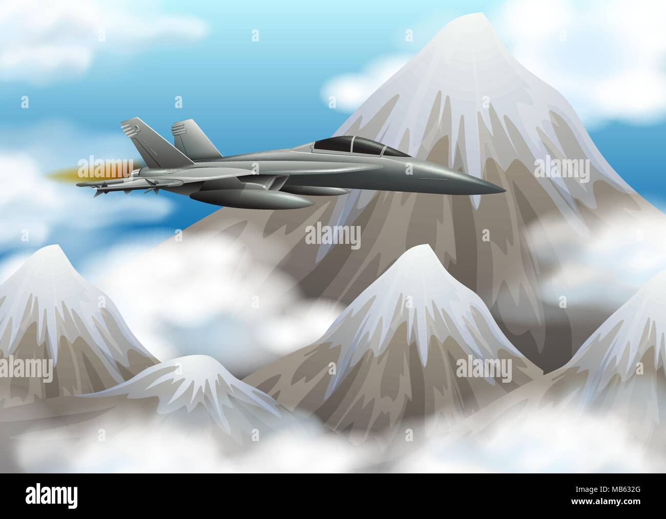 Fight jet flying over the mountain illustration Stock Vector Image ...