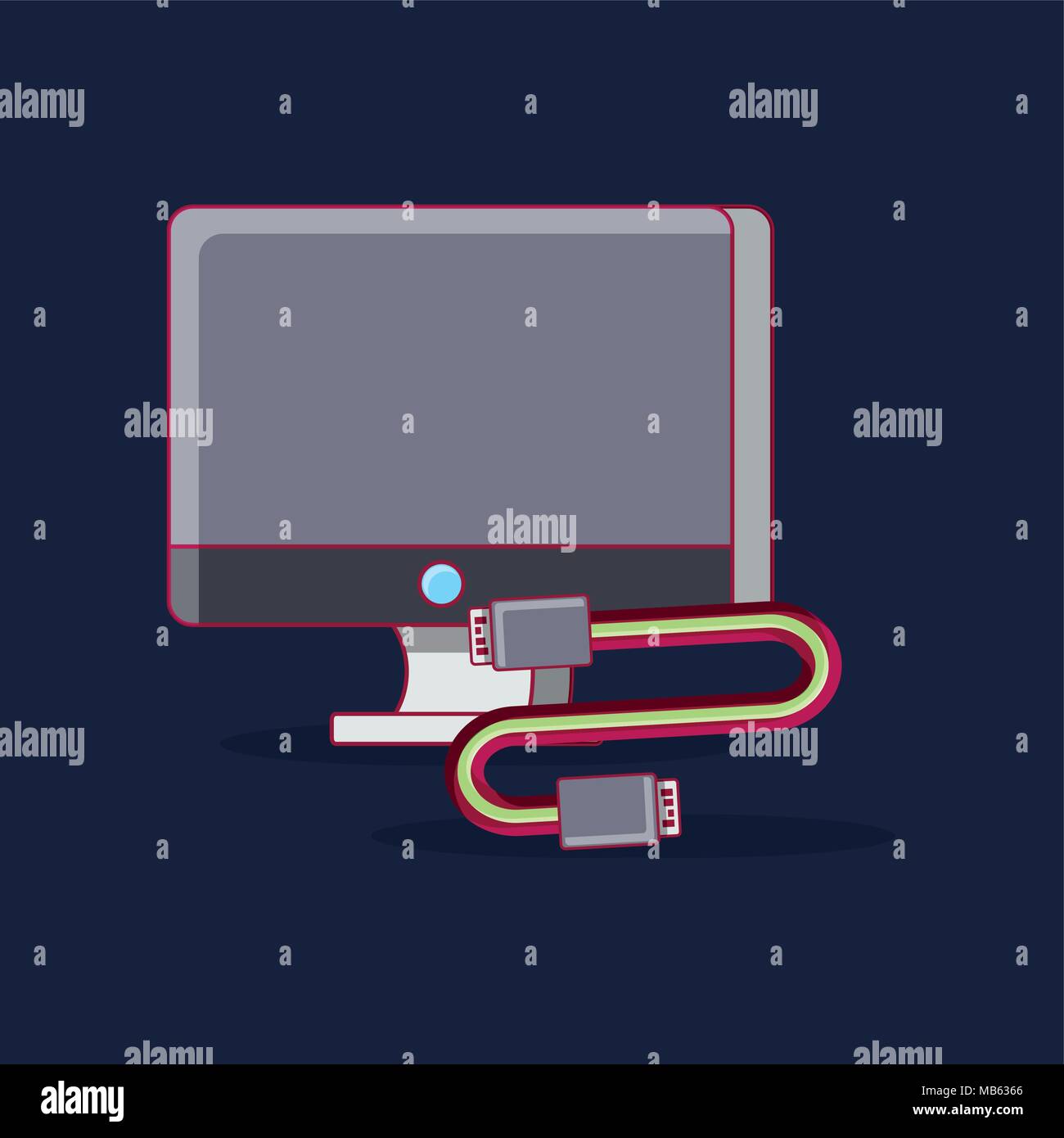 Computer with plug over blue background, colorful design. vector ...