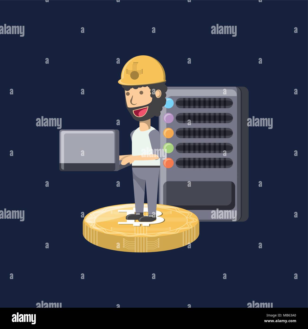 Cartoon Illustration Man Holding Laptop High Resolution Stock ...