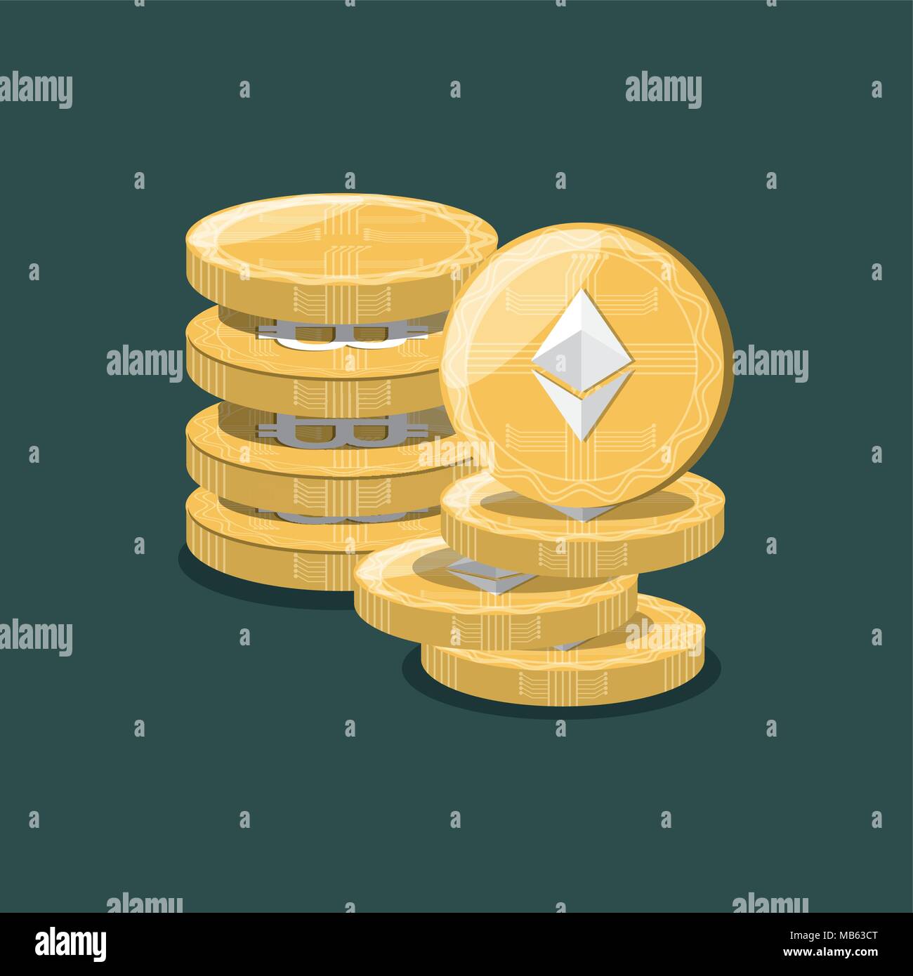ethereum coins over green background, colorful design. vector ...