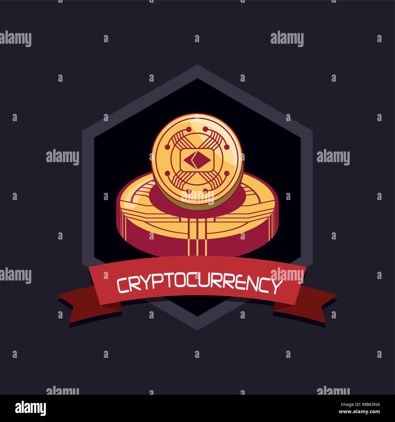 Cryptocurrency design with cryptocoin over decorative frame and black ...