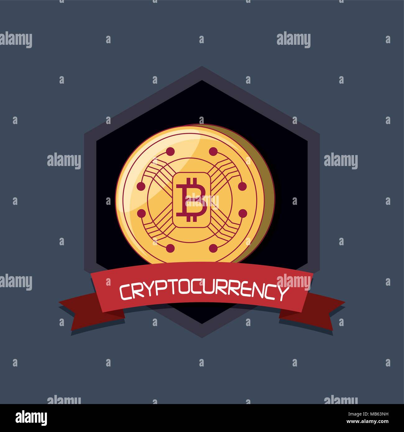 Cryptocurrency design with bitcoin coin over decorative frame and black ...