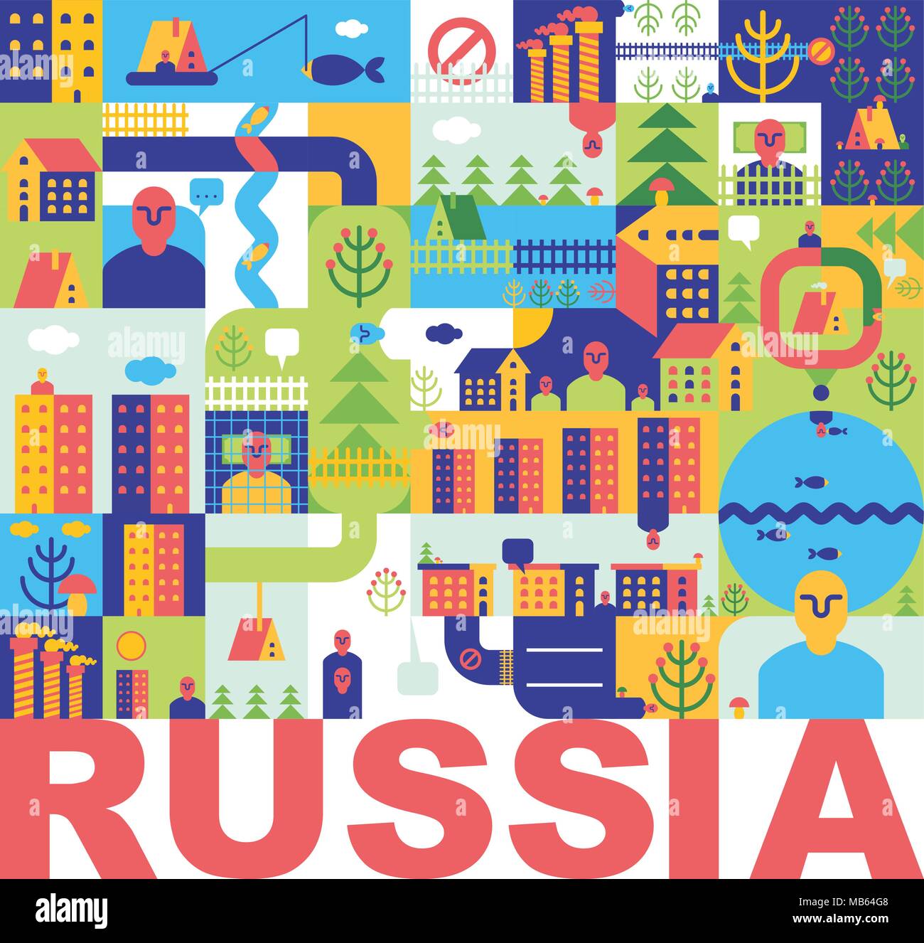 Russia City map Abstract. Russian Town background. Road and street ...