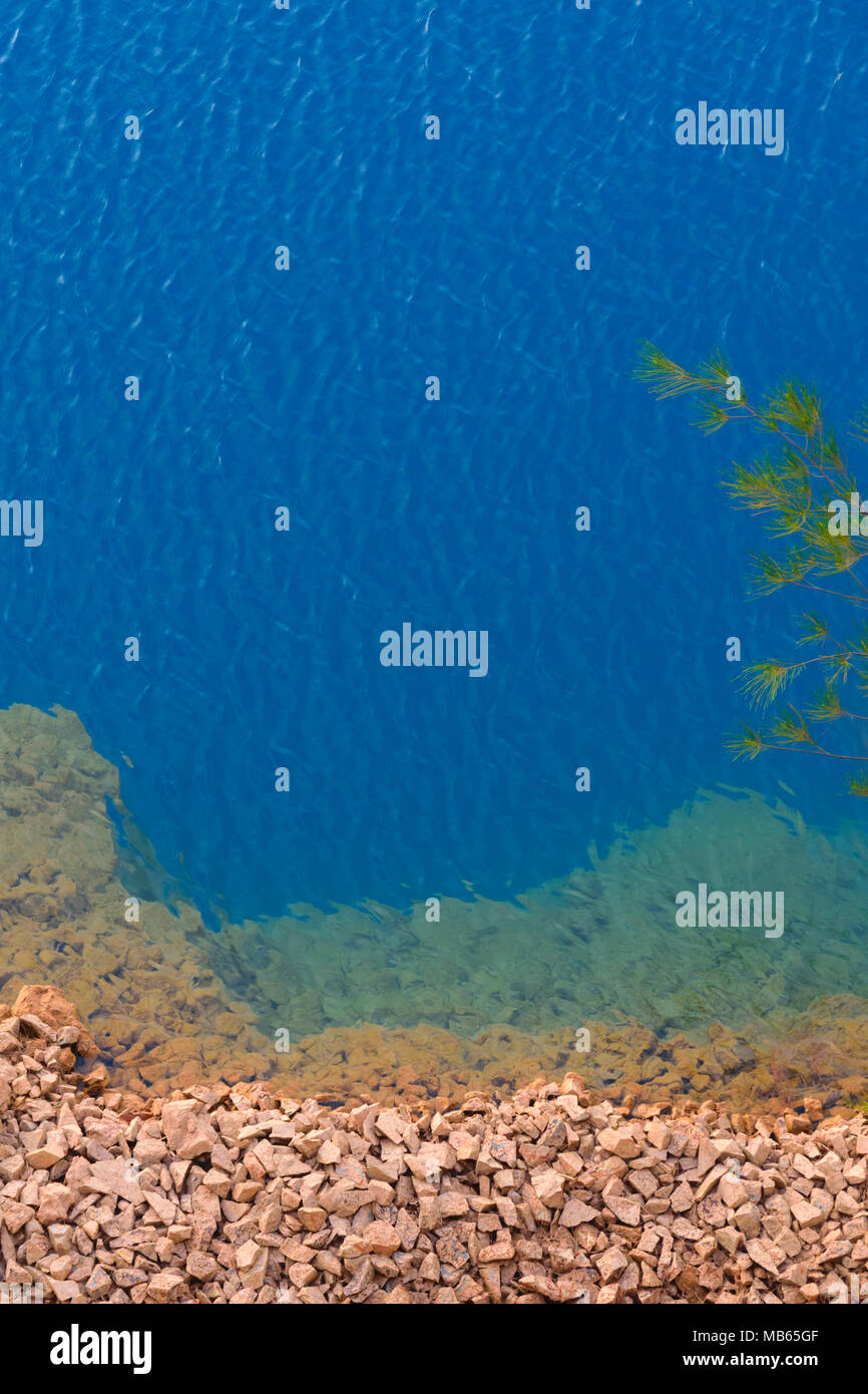 nature backgrounds fresh blue water color on the edge of rocky lake ...