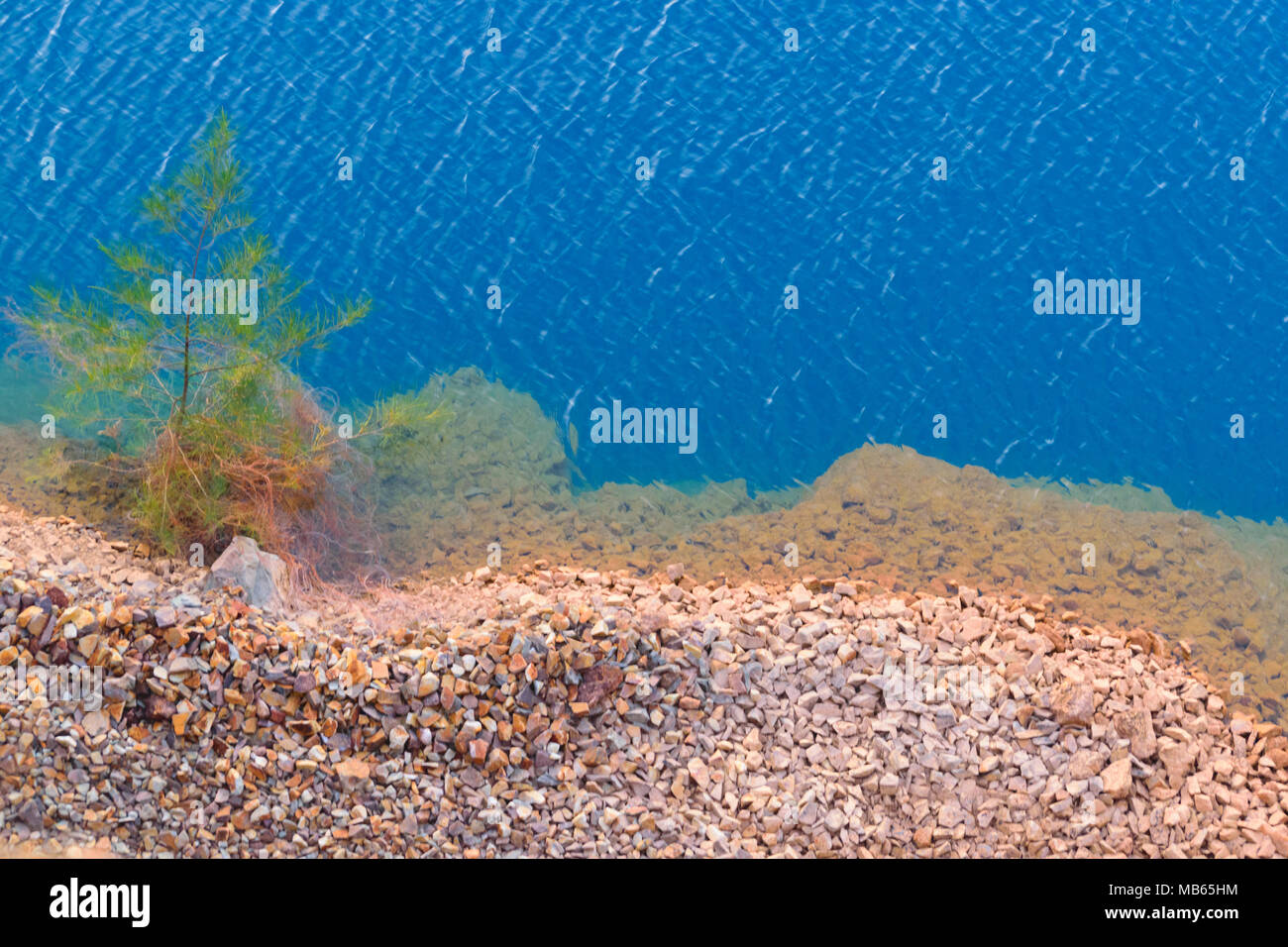 nature backgrounds fresh blue water color on the edge of rocky lake ...
