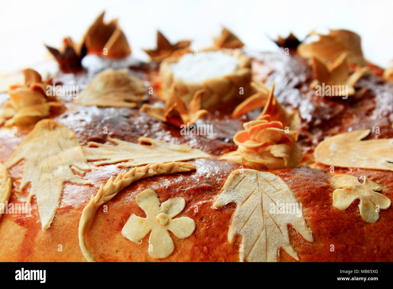 beautiful loaf with floral pattern of flowers and leaves Stock Photo ...
