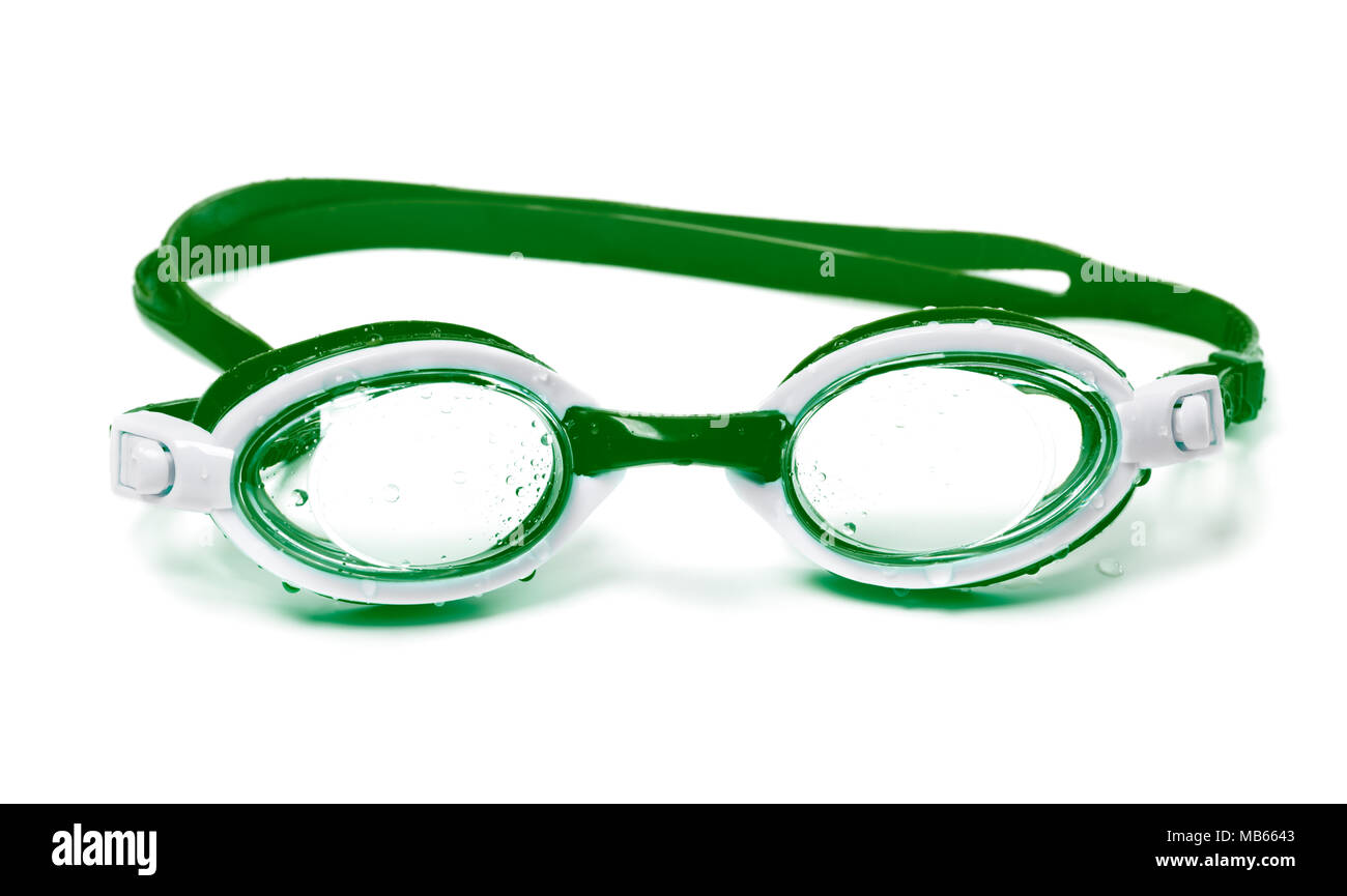 Wet green goggles for swimming. Isolated on white background Stock ...