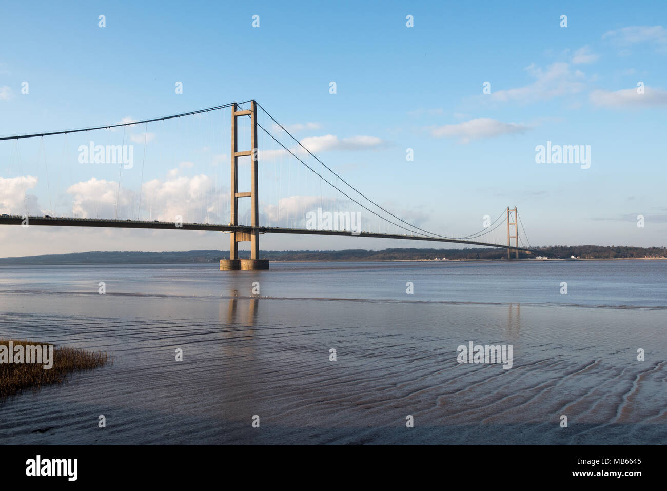 Wide view of the Humber Bridge spanning the Humber Estuary, East ...