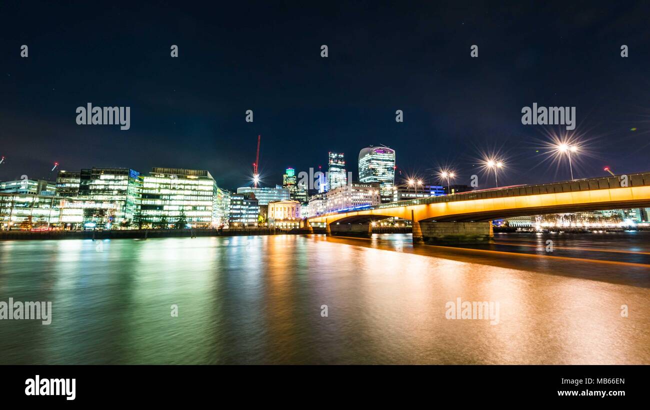 Tower bridge from the Thames bay at night Stock Photo - Alamy