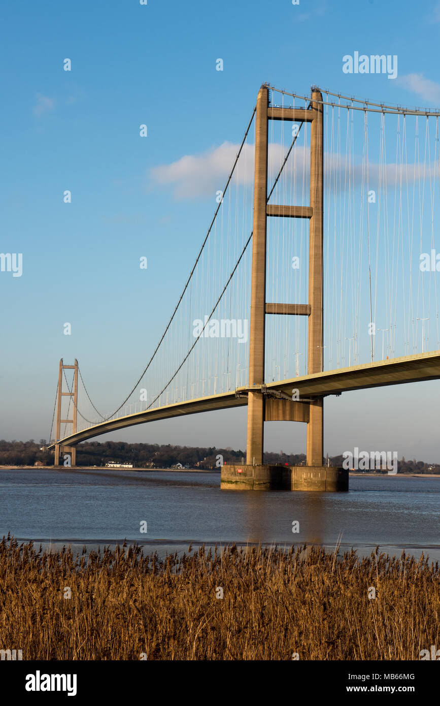 Wide view of the Humber Bridge spanning the Humber Estuary, East ...