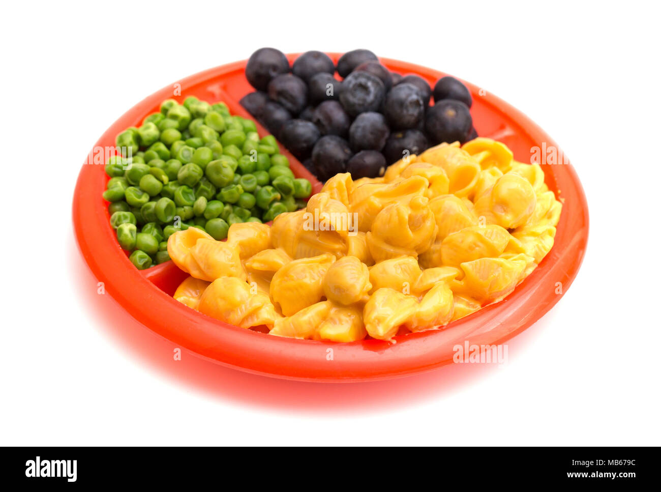 Child's Meal of Macoroni Shells and Cheese, Peas and Blueberries - A ...