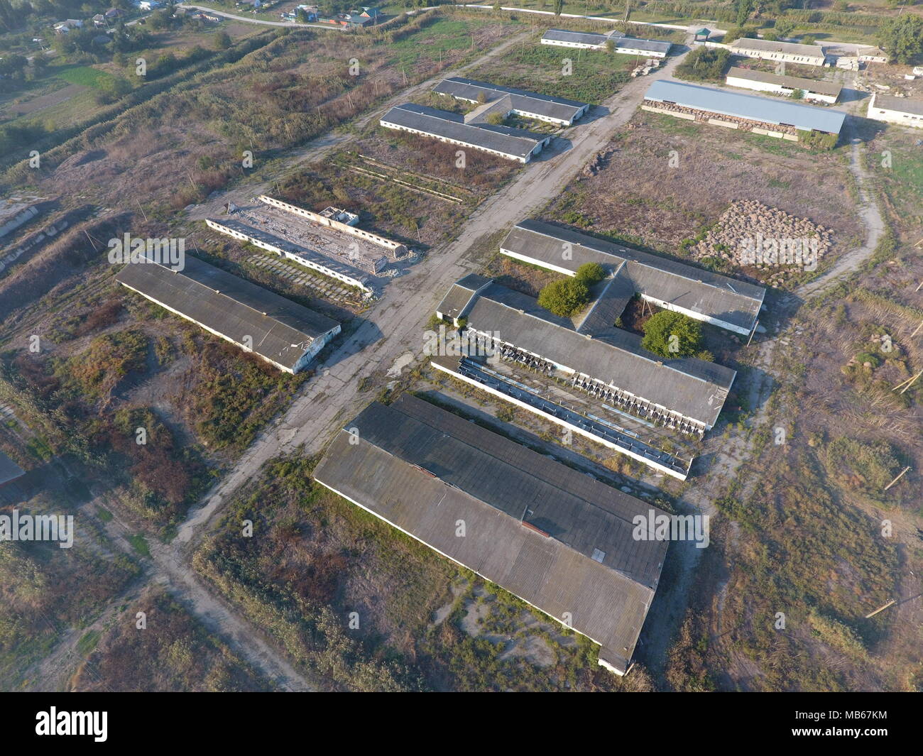 The building of an old farm for cattle. Top view of the farm. Storage ...