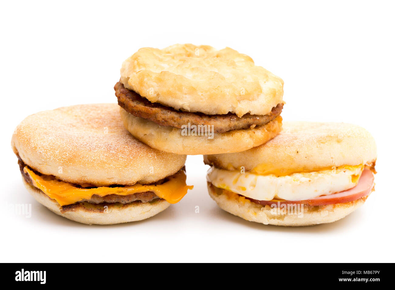 Three Breakfast Sandwich on a White Background Stock Photo - Alamy