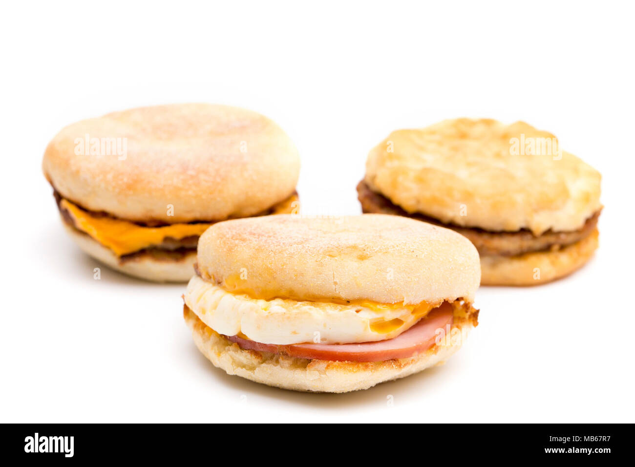 Three Breakfast Sandwich on a White Background Stock Photo - Alamy