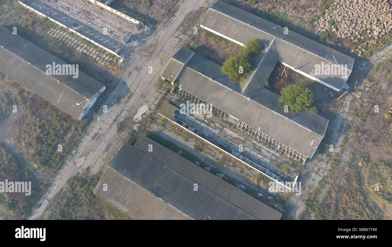 The building of an old farm for cattle. Top view of the farm. Storage ...