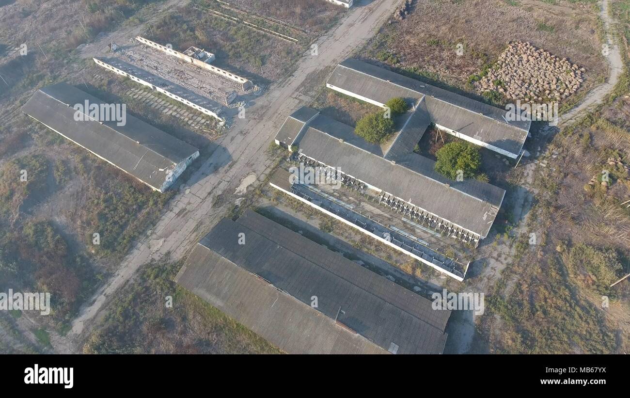 The building of an old farm for cattle. Top view of the farm. Storage ...