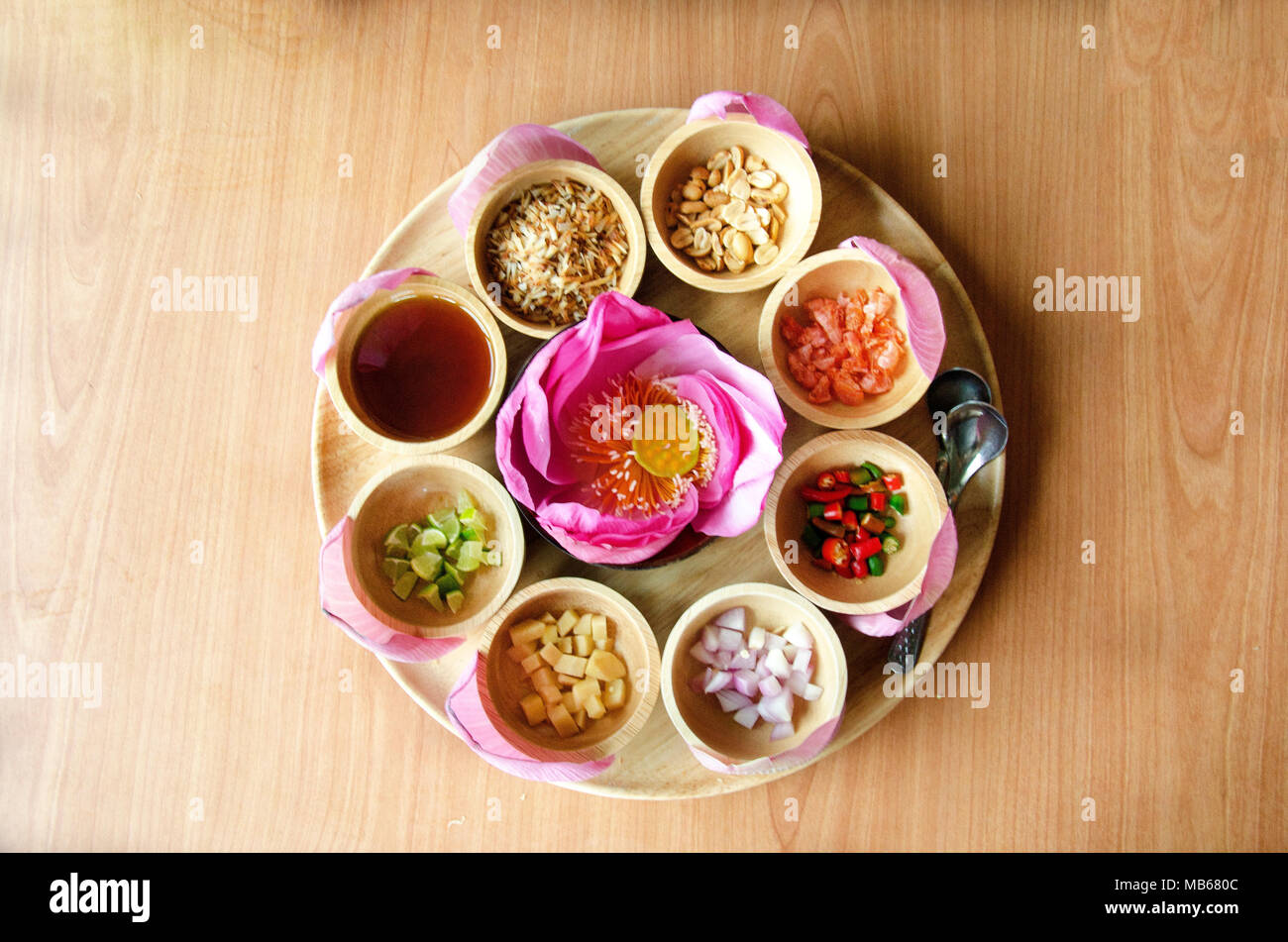 Miang kham traditional snack from Thailand or food wrapped in purple ...