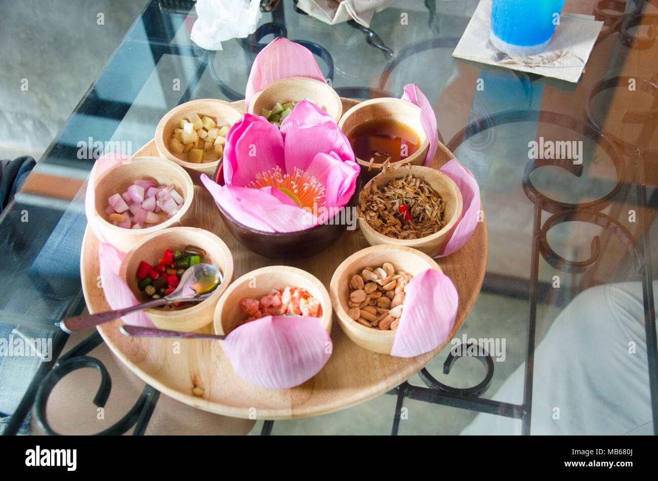 Miang kham traditional snack from Thailand or food wrapped in purple ...