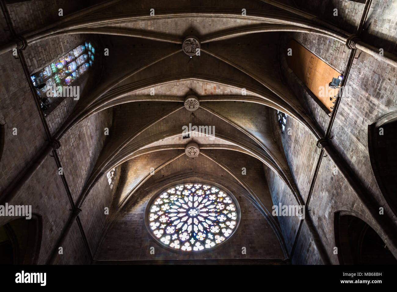 BARCELONA, SPAIN, JULY 5, 2017: Main stained glass window of the ...
