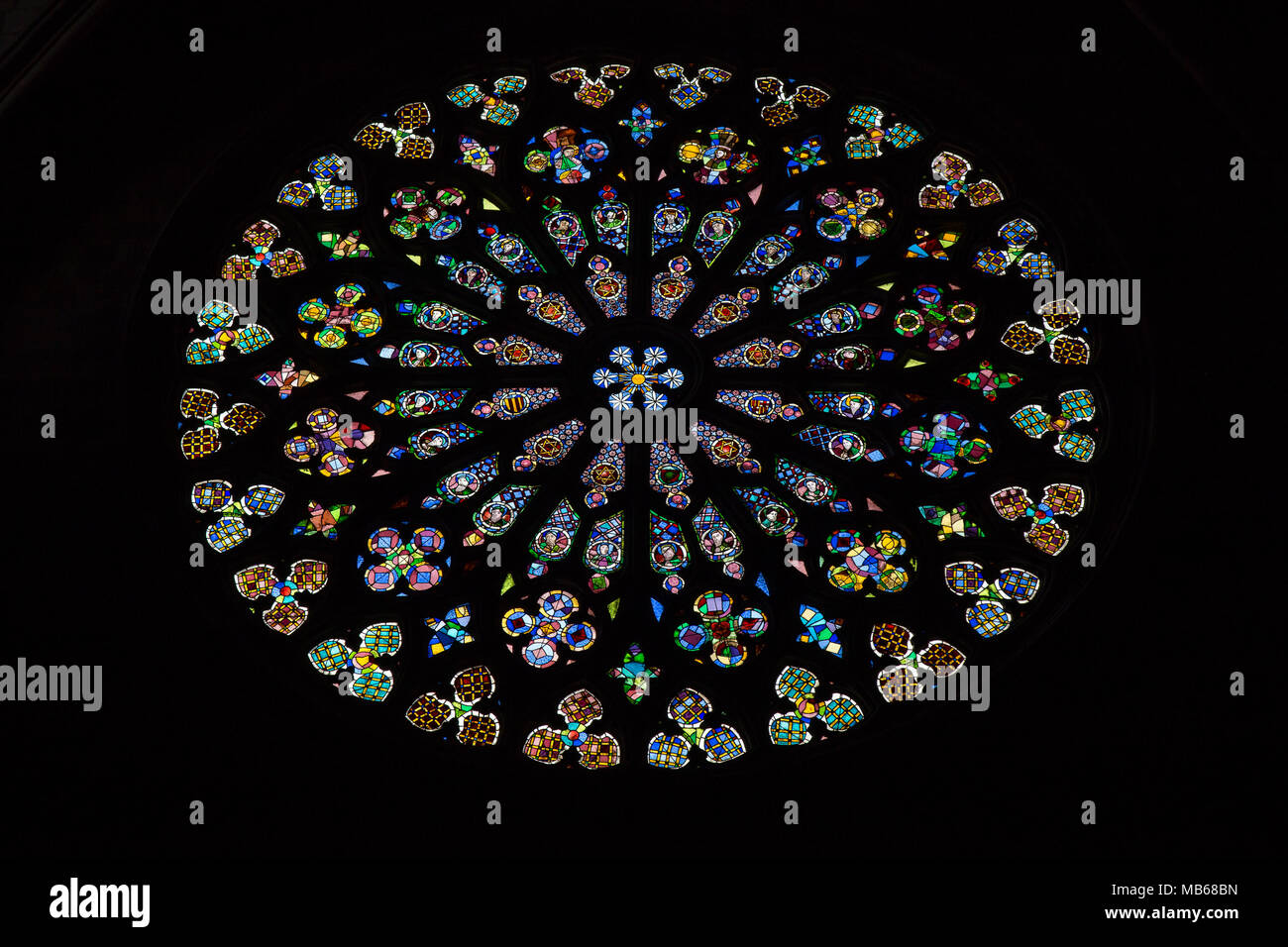 BARCELONA, SPAIN, JULY 5, 2017: Main stained glass window of the ...