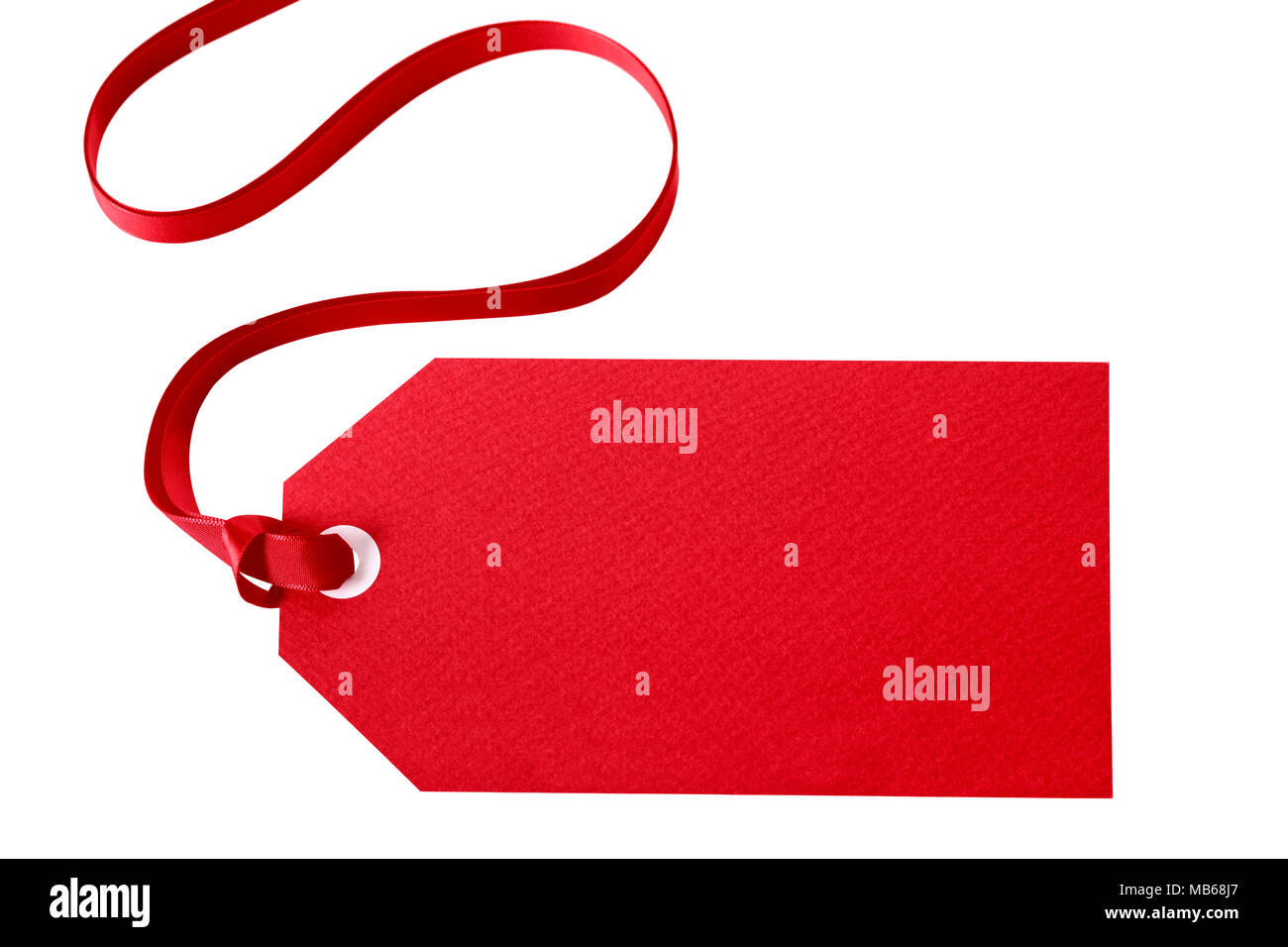 Red gift tag or price ticket with red ribbon isolated on white (with ...