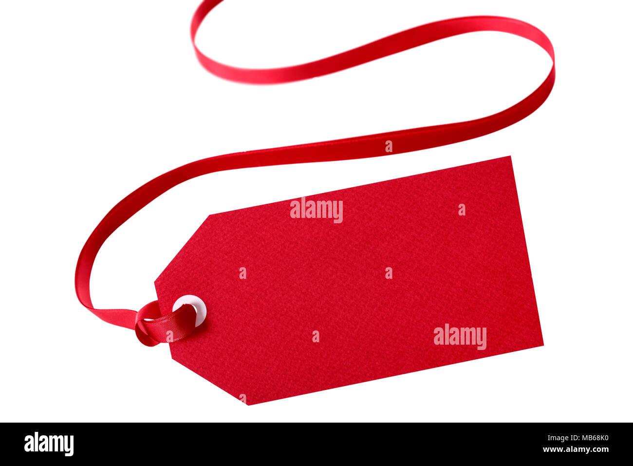 Red gift tag with red ribbon isolated on white Stock Photo - Alamy