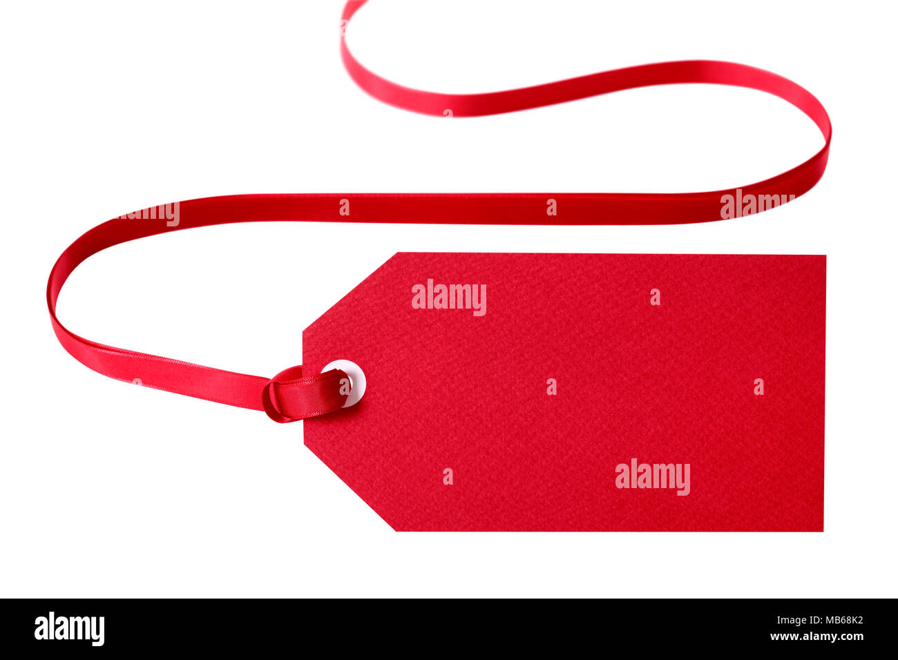 Red gift tag with red ribbon isolated on white Stock Photo - Alamy