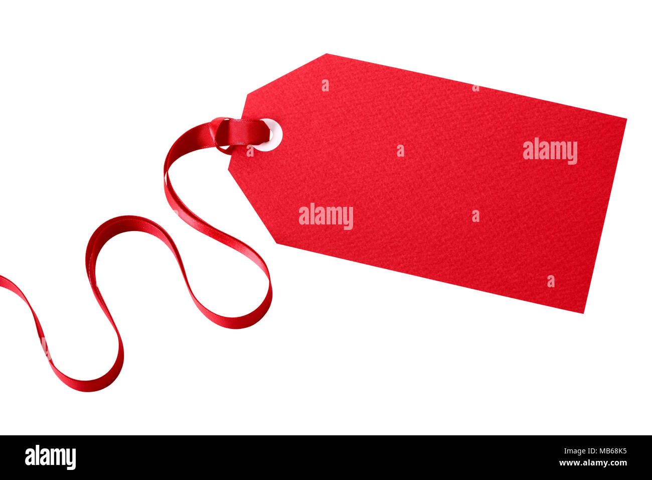 Red gift tag with red ribbon isolated on white Stock Photo - Alamy