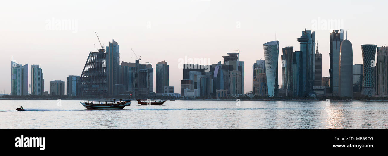 DOHA, QATAR - April 7, 208: A view of the towers of Doha, in a ...