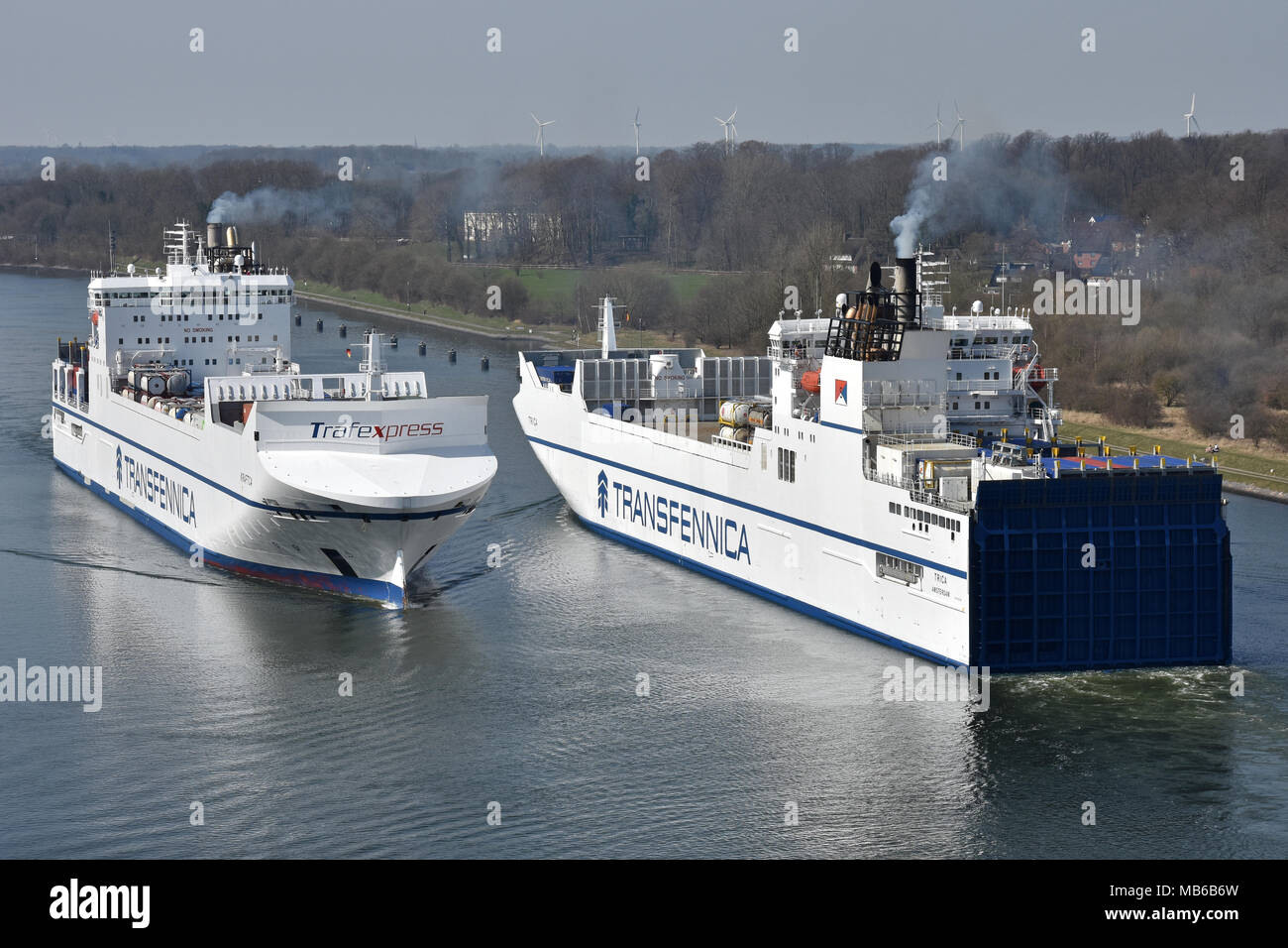 Transfennica sistervessels Kraftca & Trica meeting in the Kiel Canal ...