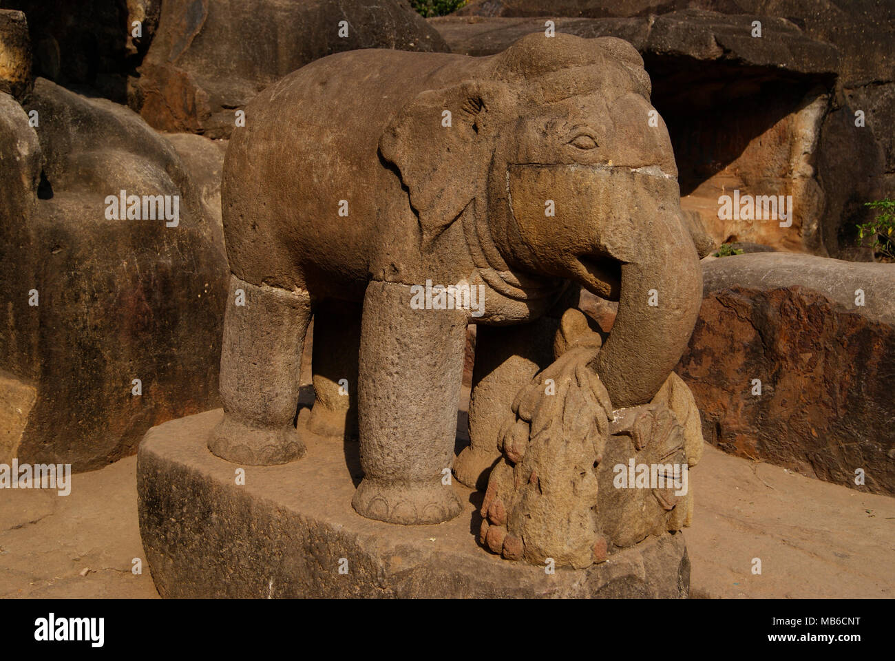 Sculpture of an elephant in Ganesha Gumpha, Udayagiri Caves, Odisha ...