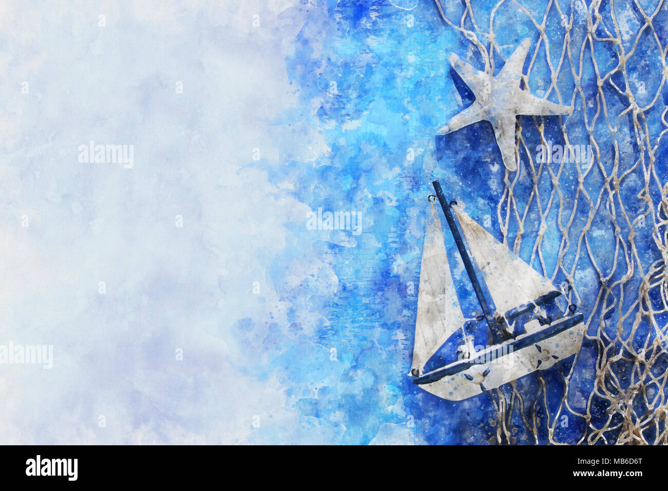 watercolor style and abstract image of nautical concept with old boat ...