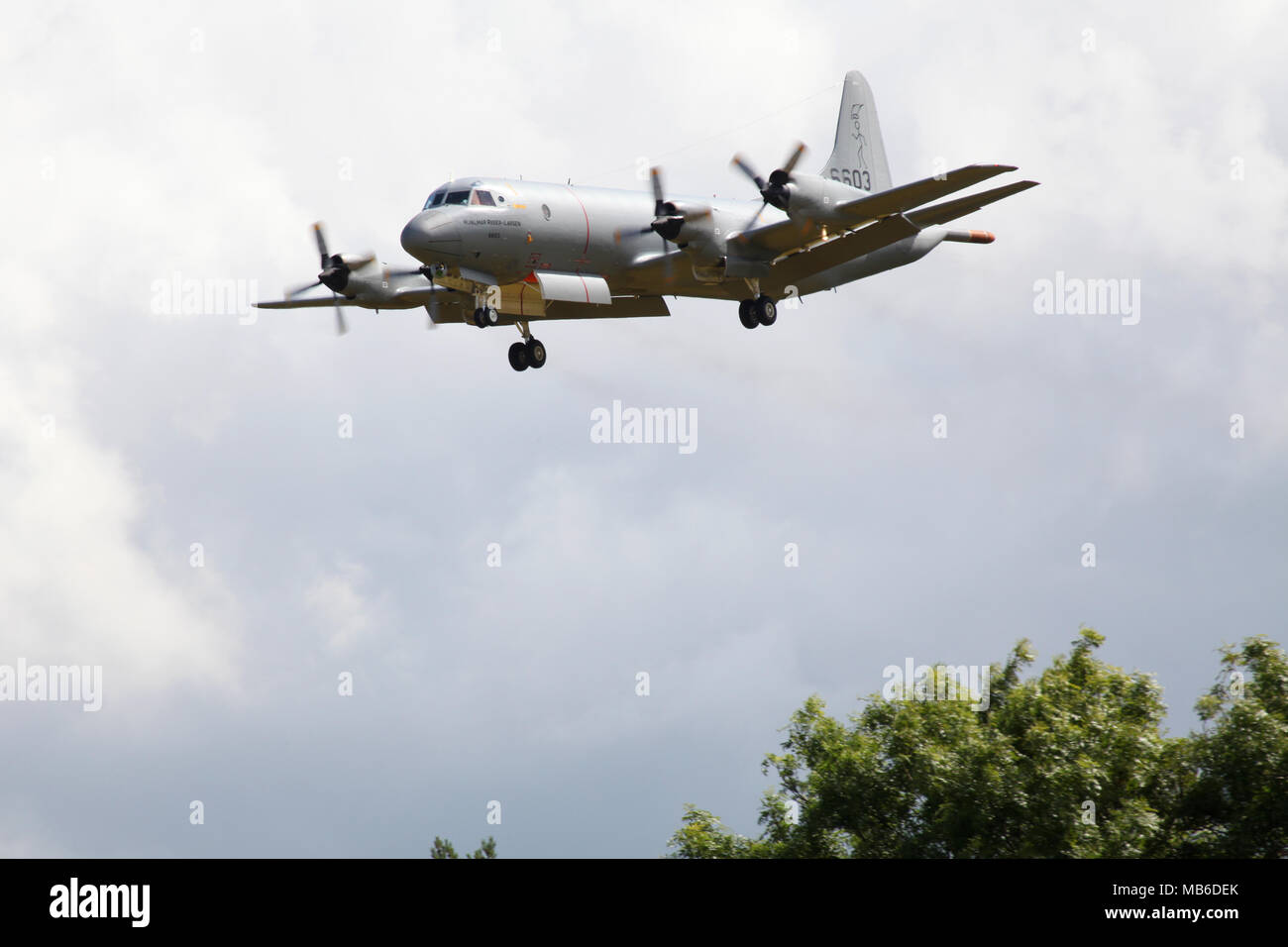 A Norwegian Air Force Lockheed P-3 Orion plane makes a low flypast over ...