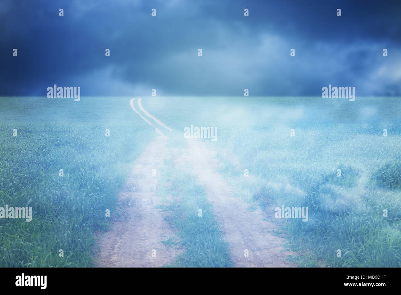 Surreal fantasy concept - strange lights in night field landscape ...