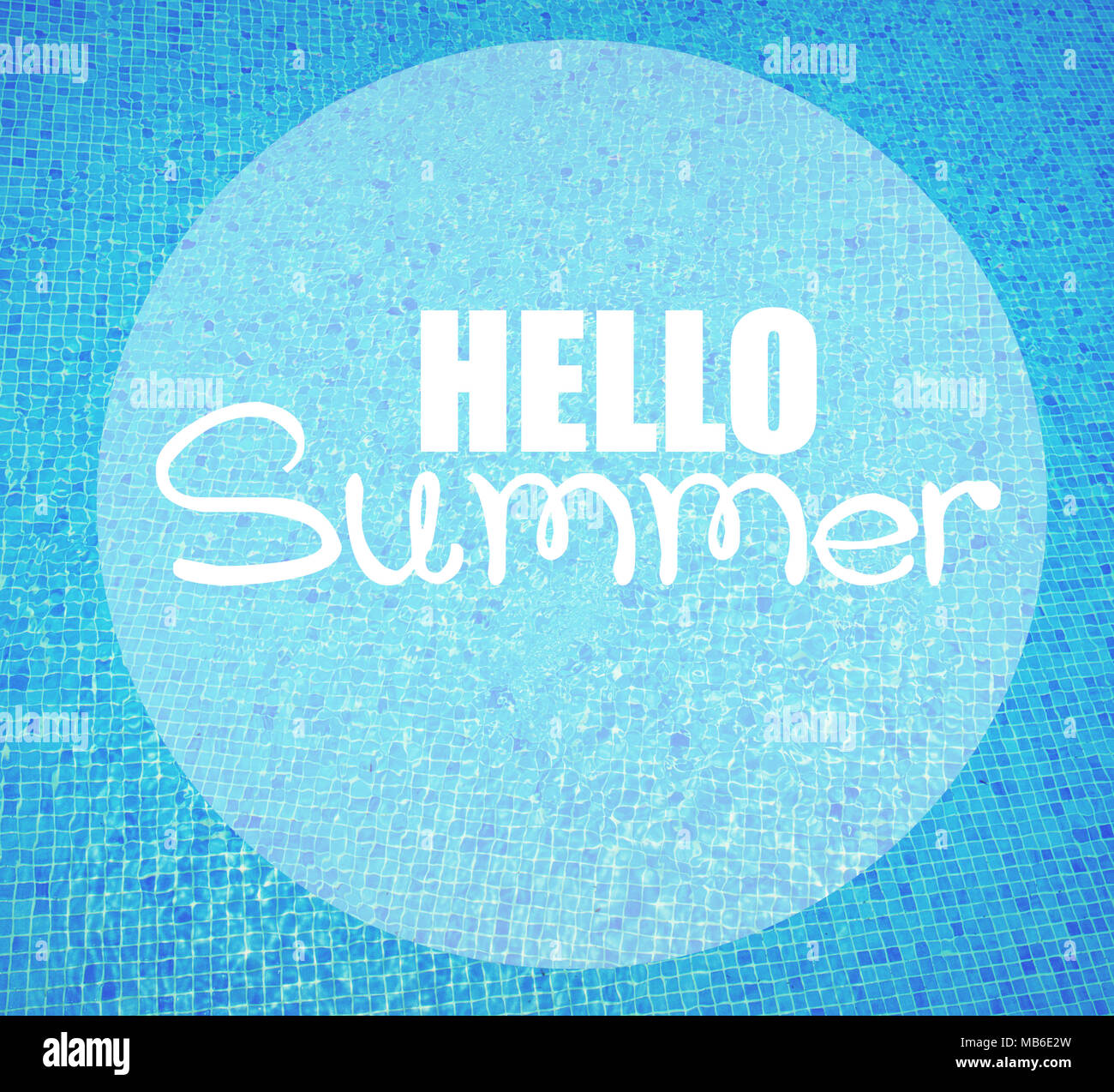 beautiful clear blue water in swimming pool mosaic bottom with hello ...