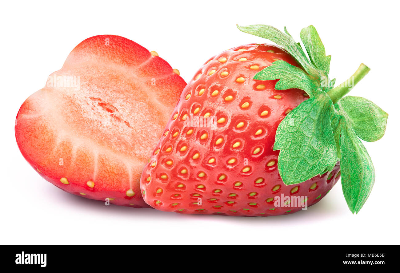 Strawberries with leaves isolated on white Stock Photo - Alamy
