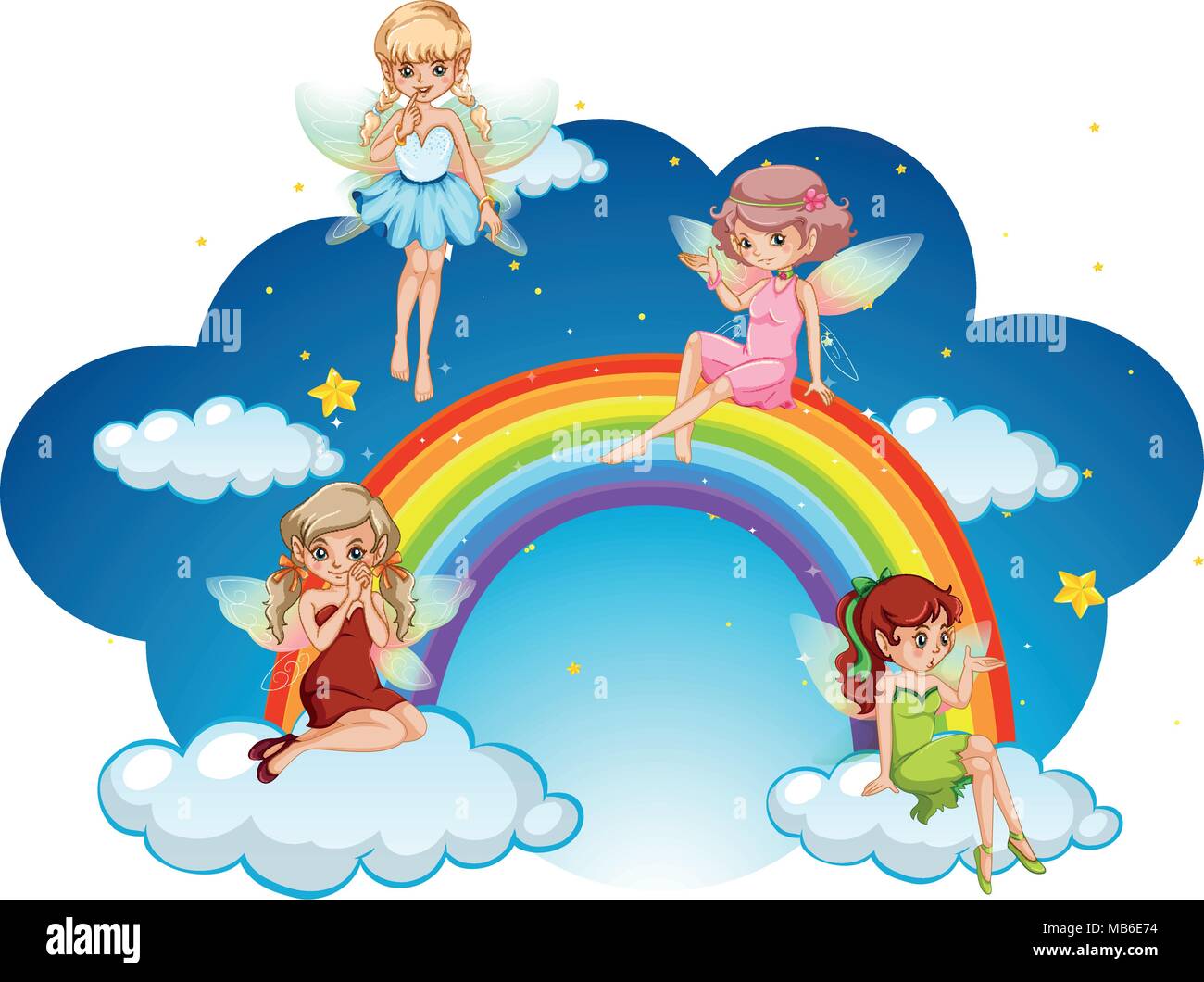Fairies flying over the rainbow illustration Stock Vector Image & Art ...