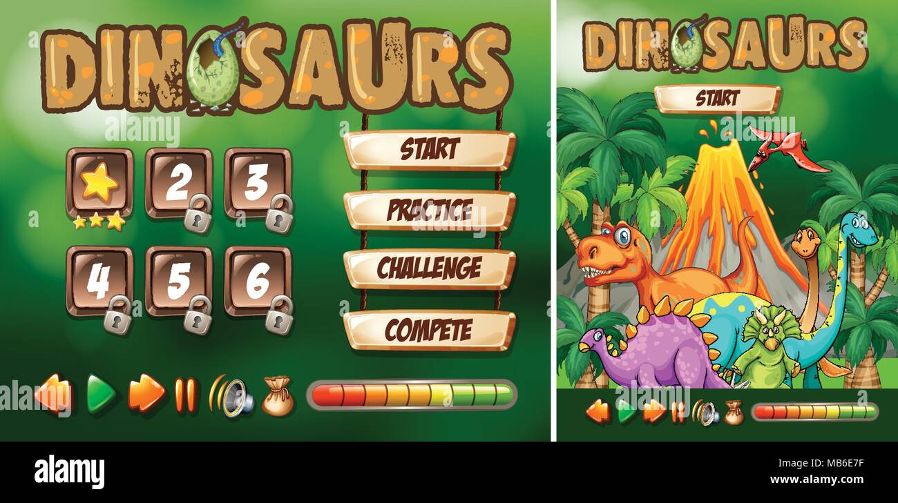 Game template with dinosaur theme illustration Stock Vector Image & Art ...