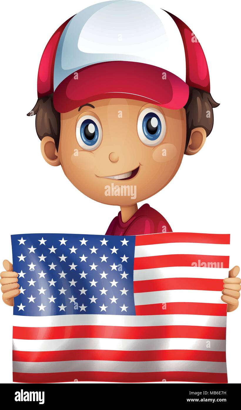 Happy boy holding flag of America illustration Stock Vector Image & Art ...