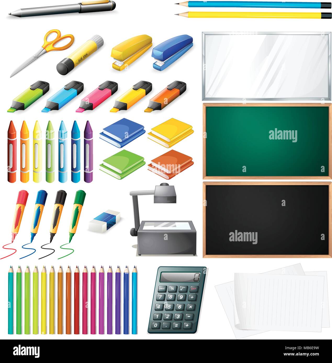 Different types of office supplies illustration Stock Vector Image ...